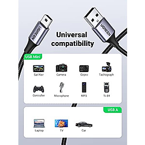 UGREEN Mini USB Cable [3ft, 2-Pack] USB Mini B 2.0 Cable Nylon Braided Charging Cord Compatible with Garmin Nuvi GPS,SatNav,Dash Cam,Blue Yeti,Digital Camera,PS3 Controller,Hard Drive,MP3 Player,GoPro