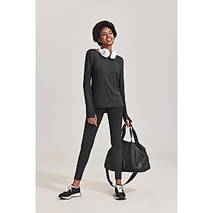 Back Long Sleeve Workout Tops for Women with Thumb Hole Backless Crewneck Gym Yoga Shirts Black