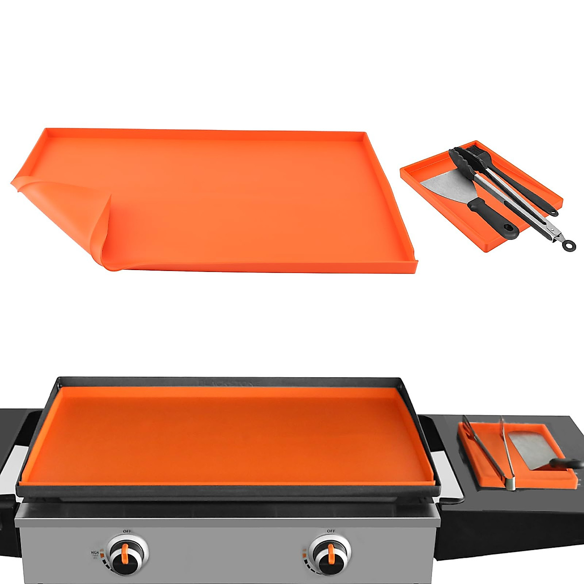 Utheer 28 Inch Silicone Griddle Mat & Spatula Mat for Blackstone Griddle, Heavy Duty Food Grade Silicone Griddle Mat, All Season Cooking Protective Griddle Grill Cover,28 Inch Blackstone griddle cover