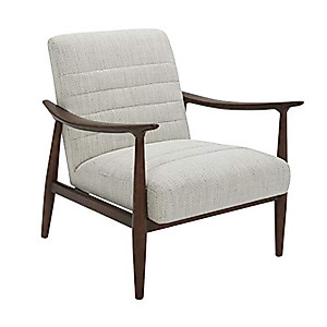 Amazon Brand – Rivet Spear Mid-Century Modern Channel Tufted Accent Chair with Wood Arms, 29.1"W, Ivory-Grey