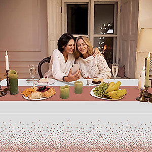 OHOME 4 Pack Disposable Plastic Table Cloths,White and Rose Gold Rectangle Table Covers for Birthday Pink Christmas Decor Pink Sweet 16 Party Decorations - Baby Shower Decorations for Girl 54" x 108"