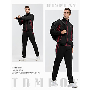 TBMPOY Men's Tracksuits Sweatsuits for Men Set Track Suits 2 Piece Casual Athletic Jogging Warm Up Full Zip Sweat Suits Black/Wine Red XL