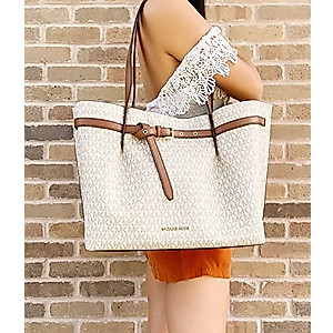 Michael Kors Emilia Large Triple Compartment Shoulder Bag Tote Vanilla MK Logo