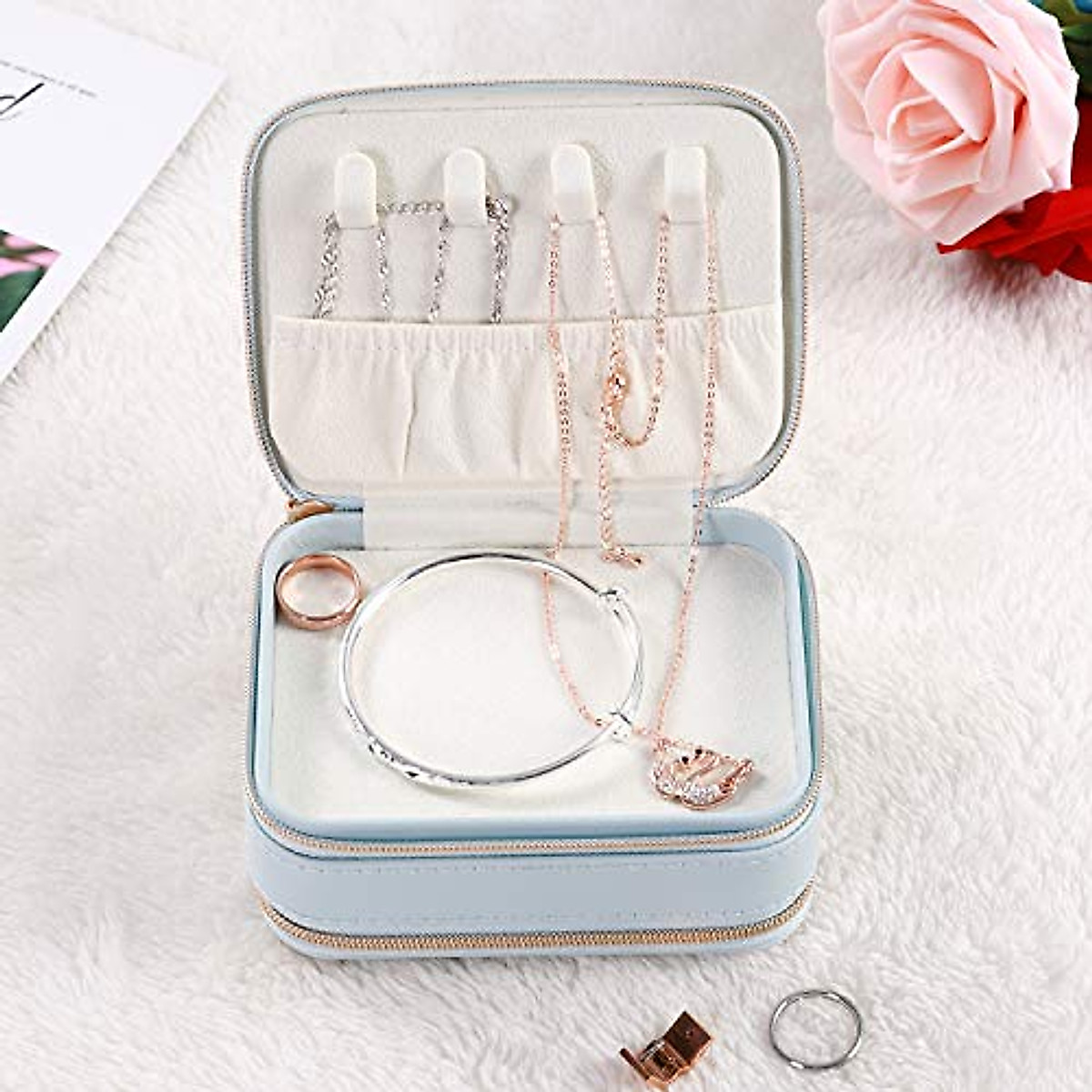 Jewelry Box, Small Travel Jewelry Box, Portable Display Storage Case Box for Rings Earrings Necklace (Light Blue) by YMHB