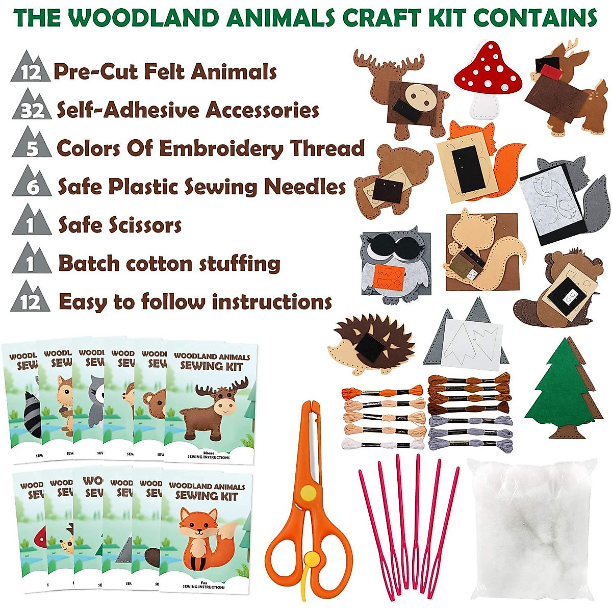 CiyvoLyeen 2 Pack Animals Sewing Craft Kit for Kids- Woodland Animals Felt Sewing Craft Kit & Puppy Craft Kit for Beginners