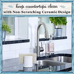 Home Acre Designs Sponge Holder for Kitchen Sink - Rustic Farmhouse Home Kitchen Decor - White Ceramic