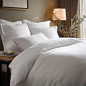 Double Stitch Cotton Tencel Lyocell Duvet Cover Queen - Cooling Duvet Cover Set, Crisp Breathable, Smooth Comforter Cover, Hotel Collection Bedding Set, 1 Duvet Cover, 2 Shams, Bright White