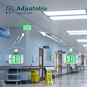 FREELICHT Green LED Exit Sign with Battery Backup，Exit Sign for Business，Easy to Install，UL Certified，AC 120/277V，Pack of 10