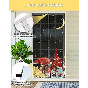 OComster Red Mushroom Black Magnetic Screen Door, Gnome Plant Flower Starry Sky Moon Hands Free Screen Mesh Size 38'' x 83'', Reinforce Heavy Duty Mesh Screen Doors for Patio/Front/Sliding Door