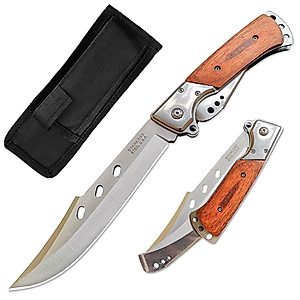 DOOM BLADE Long Blade Pocket Folding Knife - Sharp Survival Work Knives-Foldable Large Knife with Rosewood Handle,Gift for Dad Husband,for Hunting,Hiking,Camping (1 Knife)
