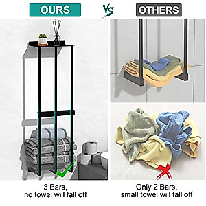 Towel Rack for Bathroom, New Upgrade 3 Bar Wall Towel Racks for Rolled Towels, Towel Storage with Metal Top Shelf, Wall Mounted Bathroom Organizer (Black)