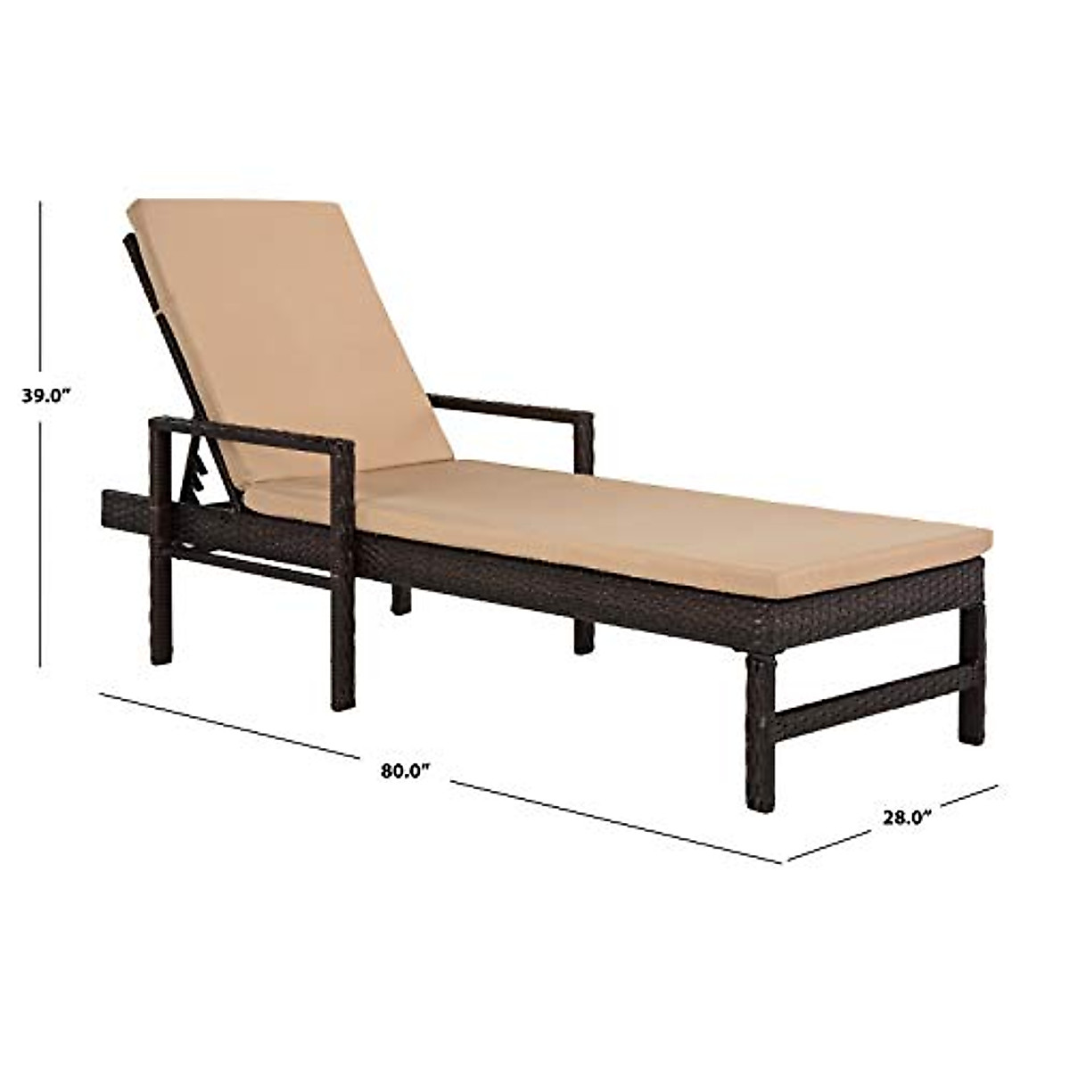 Safavieh PAT9000A Outdoor Collection Alma Brown and Beige Rattan Sun Lounger Lounge Chair