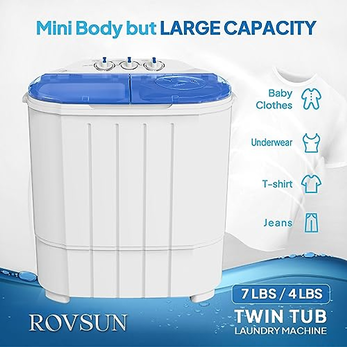 ROVSUN 11LBS Portable Washing Machine, Electric Mini Twin Tub Washer with Spin Dryer, Washer(7LBS) and Spinner(4LBS), Great for Home Dorms Apartments RV Camping