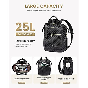 LOVEVOOK Laptop Backpack for Women Wide Open Computer Work Bag Business Travel Backpack Quilted Convertible Tote Backpack Purse 15.6 Inch Teacher Nurse Computer Laptop Bag with USB Port, Black