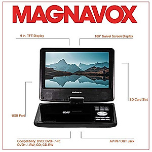 Magnavox MTFT713-BK Portable 9 Inch TFT Swivel Screen DVD/CD Player in Black