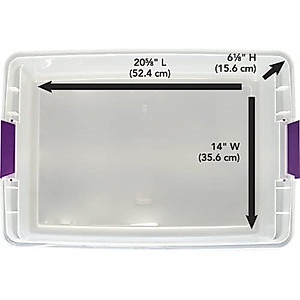 Sterilite 17551706 32 Quart/30 Liter ClearView Latch Box, Clear with Sweet Plum Latches, 6-Pack,Sweet Plum Handles