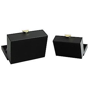 HofferRuffer Faux Leather Jewelry Boxes, Decorative Boxes Storage Accessory Organizer with Gold Hardware Decor, Classic Vegan Leather Set of 2 Pieces (Black)