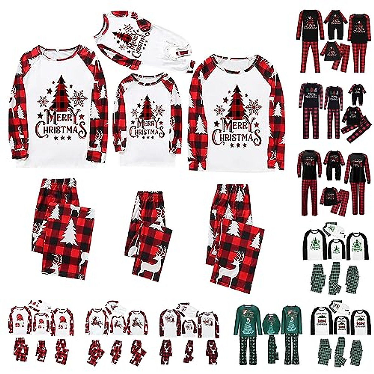 Matching Family Christmas Pajamas 2023 Christmas Pajamas for Family Plus Size Family Christmas Pajamas Red Plaid Family Christmas Pjs Matching Sets Funny Elk Reindeer Matching Christmas Pjs for Family