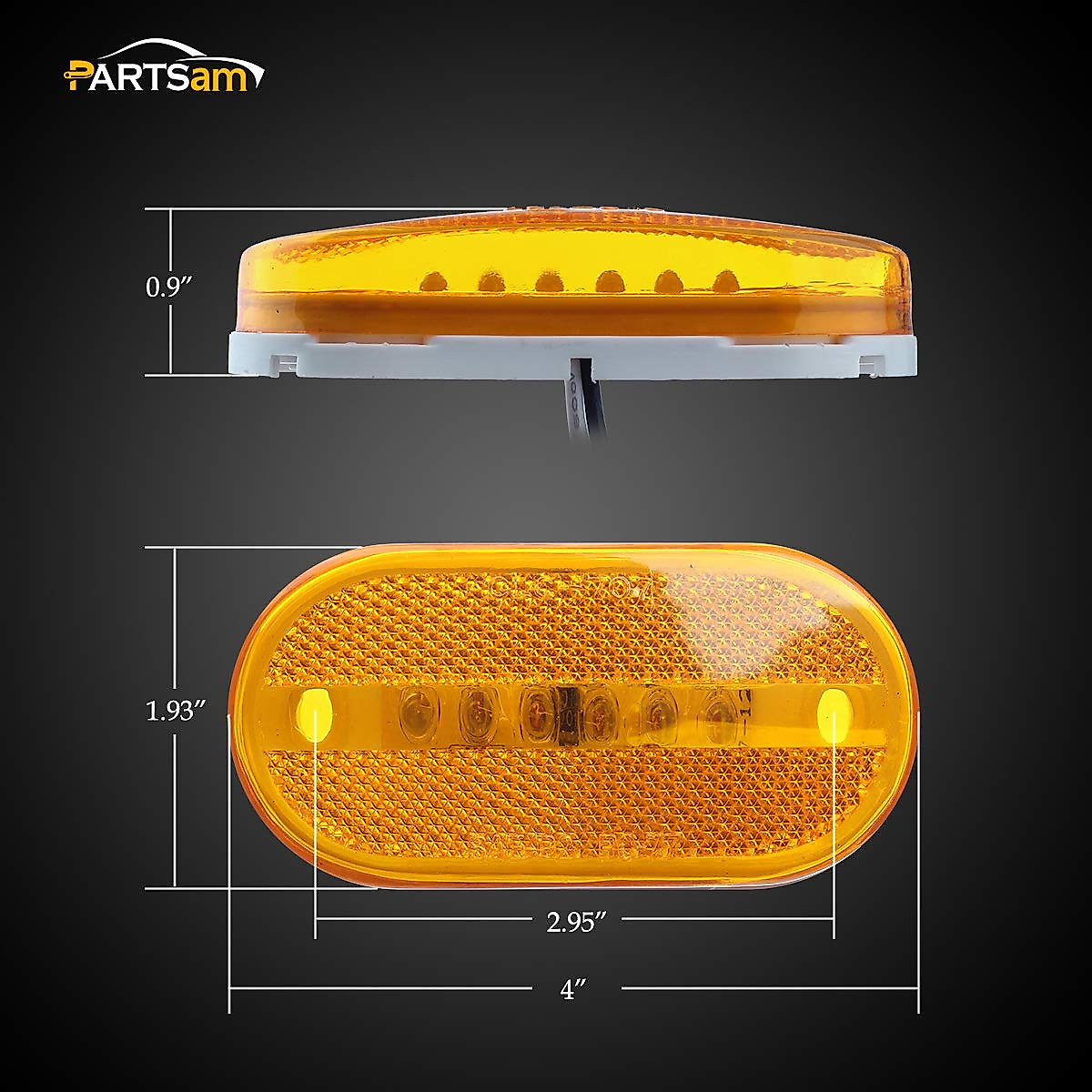 Partsam 2Pcs [DOT Certified] Amber 4 Inch LED Trailer RV Camper Side Marker Clearance Lights Lamps 6 Diodes with Reflex Lens Surface Mount Reflective 2x4 Rectangle Truck Marker Lights Front Rear