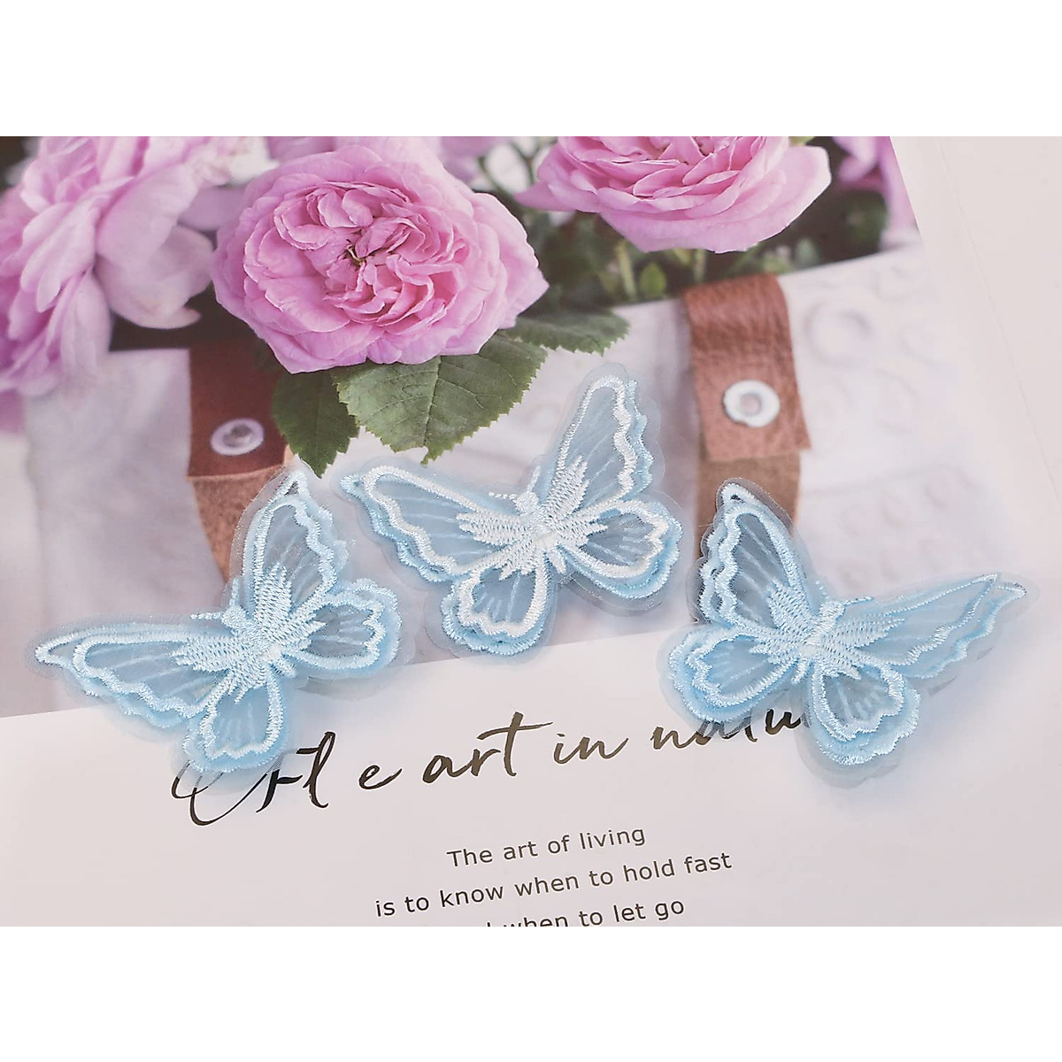 Butterfly Hair Clips Penta Angel 6Pcs Lace Embroidery Flower Butterfly Hair Bow Pins Wedding Hair Accessories for Women Halloween Party Decor (Light Blue)