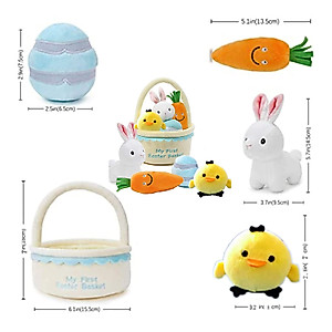 ZRUKXH 6 Pcs Easter Basket -My First Easter Basket Stuffed Plush Playset Baby's First Easter Basket Stuffed Cartoon Bunny Easter Egg Plush Basket for Kids