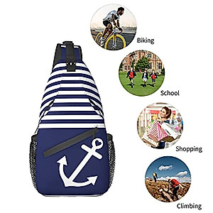 Navy Blue Love Anchor Nautical Sling Bag Crossbody Daypack Travel Hiking Mini Fashion Shoulder Backpack for Men Women Kids