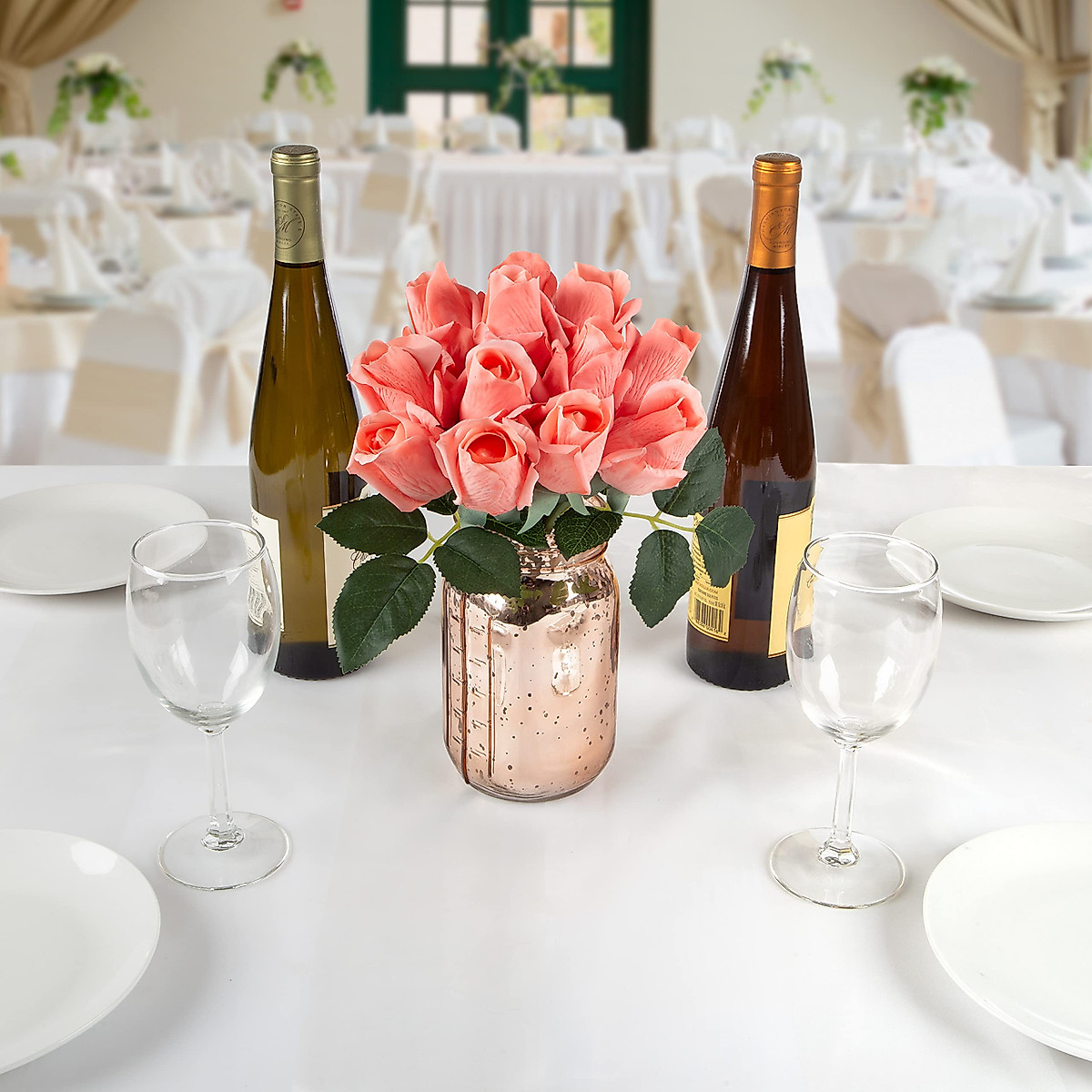 Pure Garden Artificial Rose Bud Bundles – 24PC Real Touch Fake 11.5-Inch Flowers with Stems for Home Décor, Wedding, or Bridal/Baby Showers (Coral)