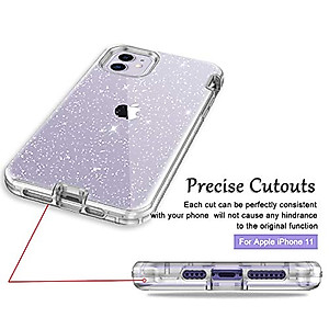 LONTECT for iPhone 11 Case Built-in Screen Protector Glitter Clear Sparkly Bling Rugged Shockproof Hybrid Full Body Protective Case Cover for Apple iPhone 11 6.1 2019, Clear/Silver Glitter
