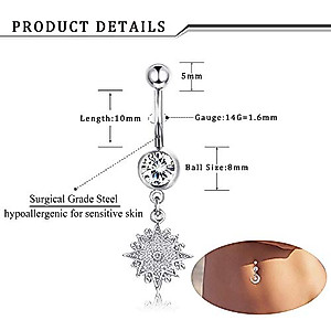 HANPABUM 6Pcs 14G Belly Button Rings Dangle for Women Surgical Steel Navel Rings Body Piercing Jewelry