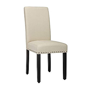 LSSBOUGHT Upholstered Dining Chairs with Solid Wood Legs and Nailed Trim Set of 4 (Beige)