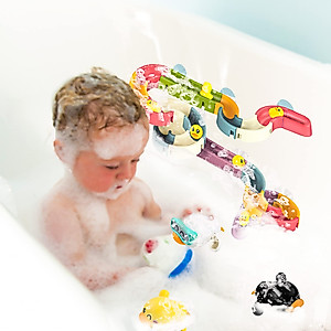 37 PCS Bath Toys Water Balls Tracks Wall, Bathtub Toys Slide Construction with Mini Duck Toys, Toddler Bath Toys for Boys Girls Gift