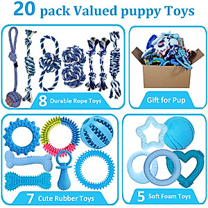 PawsAion 20 Pack Puppy Toys Set - Puppy Chew Toys for Teething, Interactive Dog Teething Toy for Small Breeds - Tough Rope Toys for Puppies, Cute Soft Rubber Toys Bundle for Teeting Pets