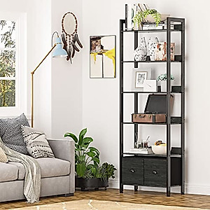 Furologee 6-Tier Bookshelf,6-Tier Bookshelf, Entryway Table with 3 Tiers Storage Shelves, Wood and Metal Storage Rack for Home Office, Bedroom, Black Oak