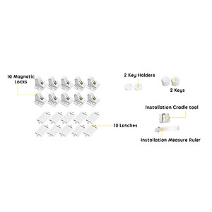 Vmaisi Adhesive Magnetic Locks for Cabinets & Drawers (10 Locks and 2 Keys)
