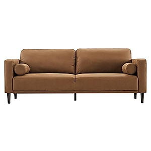 HIFIT Sofa Couches, 79” Mid-Century Modern Couch, Breathable Faux Leather Couch with Upholstered Cushions/Pillows, 3-Seat Sofas & Couches, for Living Room Apartment Office,Brown