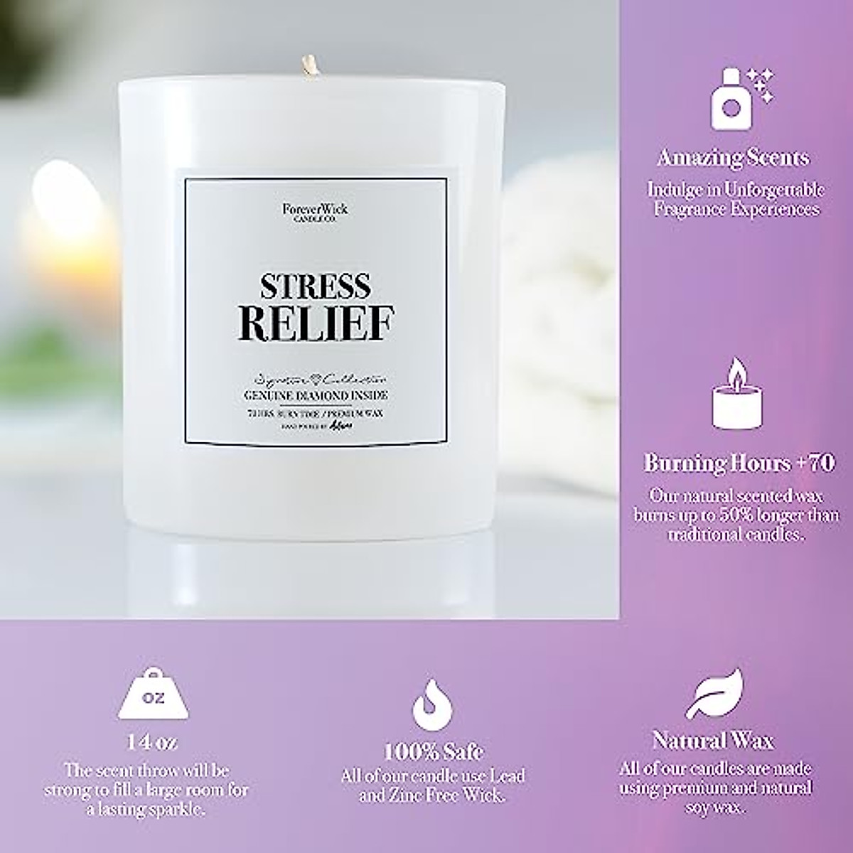 Foreverwick Stress Relief Candle | Diamond Candle Gift | Relaxing Candle Scent | Aromatherapy Candle for Bath, Destress & Clearance | Strong Scented Candles for Decor | 14 oz & 70 Hours Burning Time