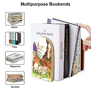 Pack of 2 Bookend White Horse Cat Non-Slip Book Stand Wooden Bookshelf Books Holder for Home Desk Office Library