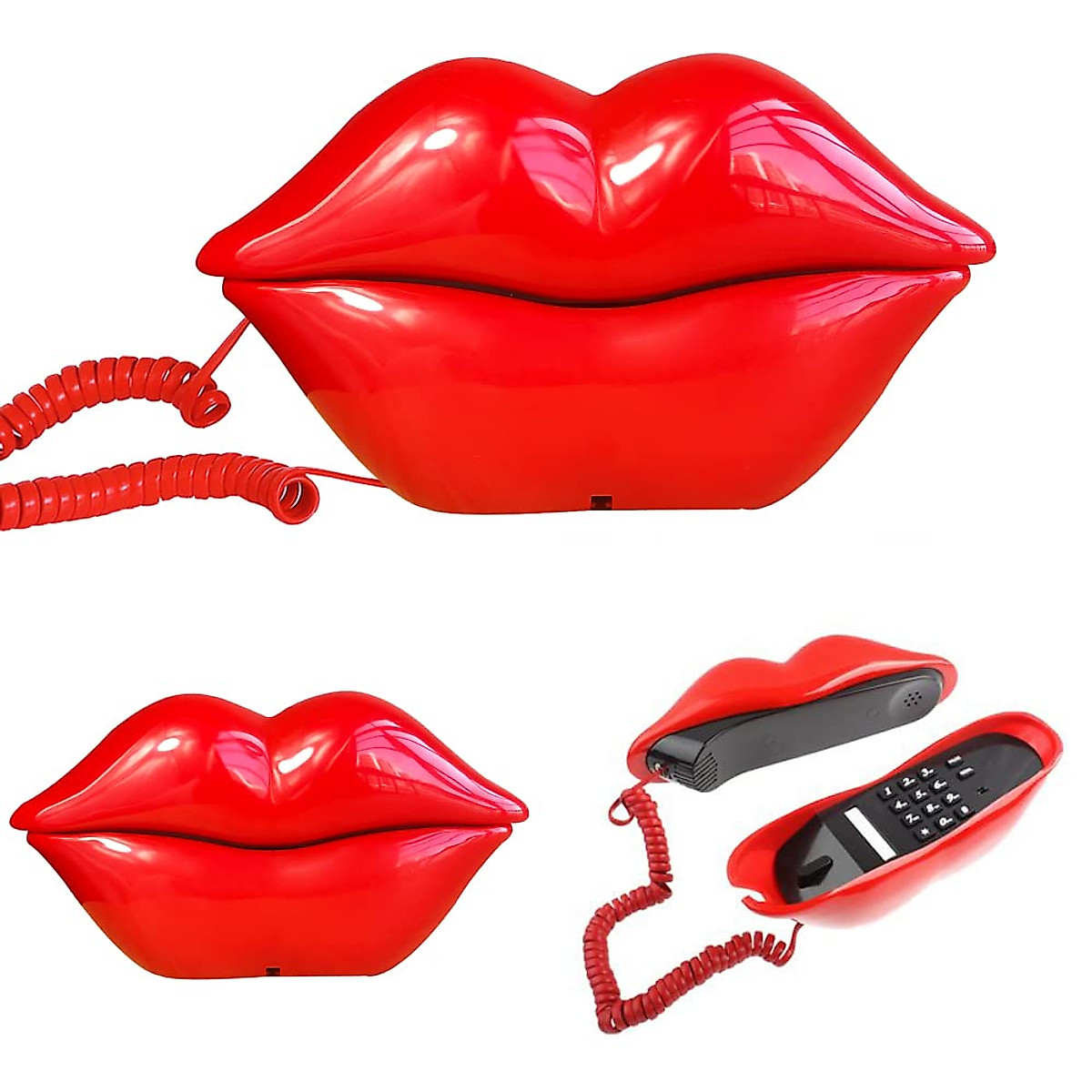 Corded Lip Phone, Benotek Novelty Landline Phone for Home/Office/Shops/Party Decor, Real Wired Funny Mouth Cartoon Telephone for Gift (Red)