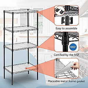 FDW 18L x 12W x 44H Wire Shelves Metal Shelf with 4 PP Sheets Storage Shelves 4 Tier Layer Storage Shelves for Laundry Bathroom Kitchen Garage,Black
