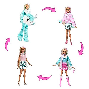 Barbie Cutie Reveal Advent Calendar & Doll, Blue & Pink Hair, 25 Surprises Include Clothes, Accessories & Color-Change Pets