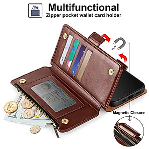 Antsturdy Compatible with Samsung Galaxy A13 5G Case Wallet with Card Holder Women Men Phone Case RFID Blocking PU Leather Flip Folio Shockproof Cover Wrist Strap Zipper Credit Card Slots,Brown