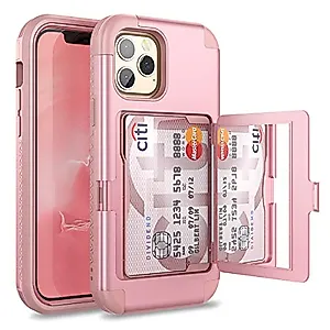 WeLoveCase for iPhone 12 Pro Max Wallet Case with Credit Card Holder & Hidden Mirror, Three Layer Shockproof Heavy Duty Protection Cover Protective Case for iPhone 12 Pro Max - 6.7inch Rose Gold