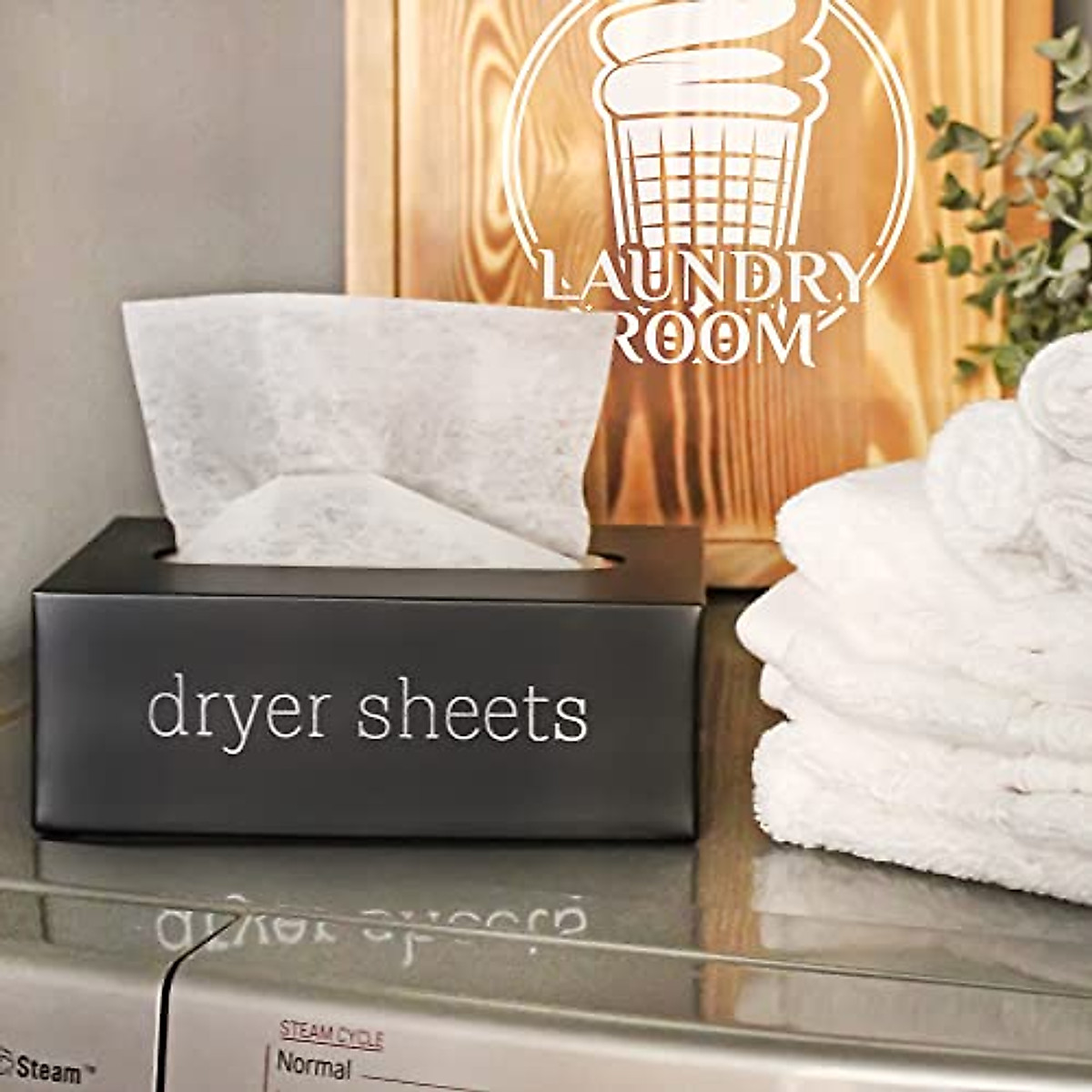 AuldHome Farmhouse Dryer Sheet Dispenser (Black); Countertop Enamelware Fabric Softener Sheet Holder for Laundry Room
