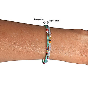 Handmade 925 Sterling Silver, Glass Beads Bracelet for women, Length 6.3"-7.5" / 16-19CM, Adjustable Dainty Turquoise and Multi Color Beaded Bracelet, Boho Jewelry, By MiYa Jewelry Creations