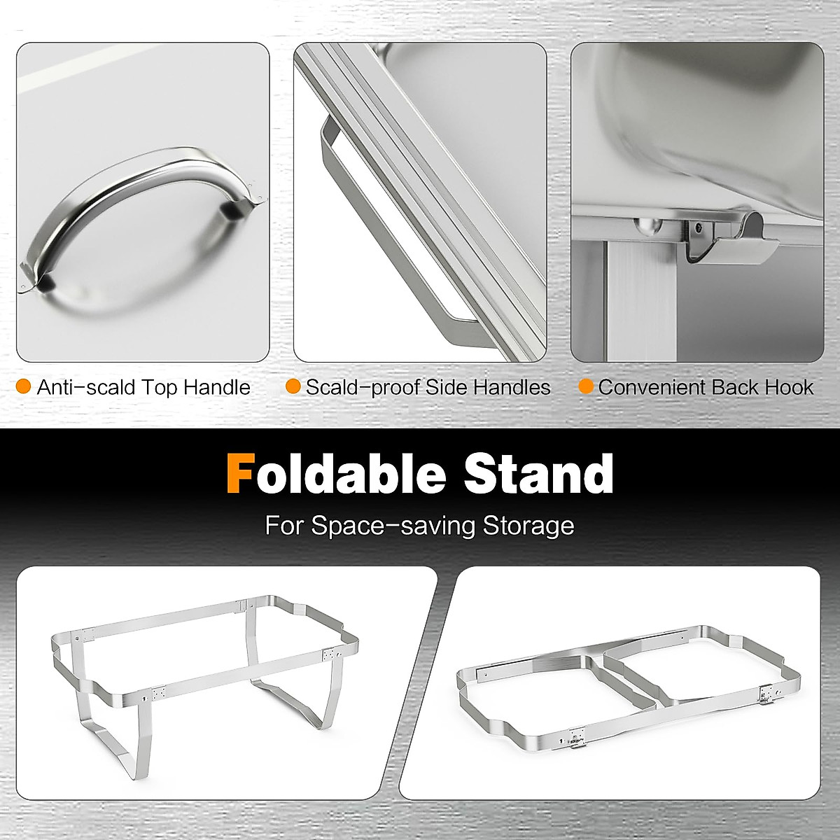 Giantex Chafing Dishes for Buffet, 2 Pack 9 Qt Stainless Steel Buffet Dish Servers, Full Size Food Pan, Water Pan, Fuel Holders, Removable Lid, Foldable Frame Stand, Warming Trays for Buffets Party