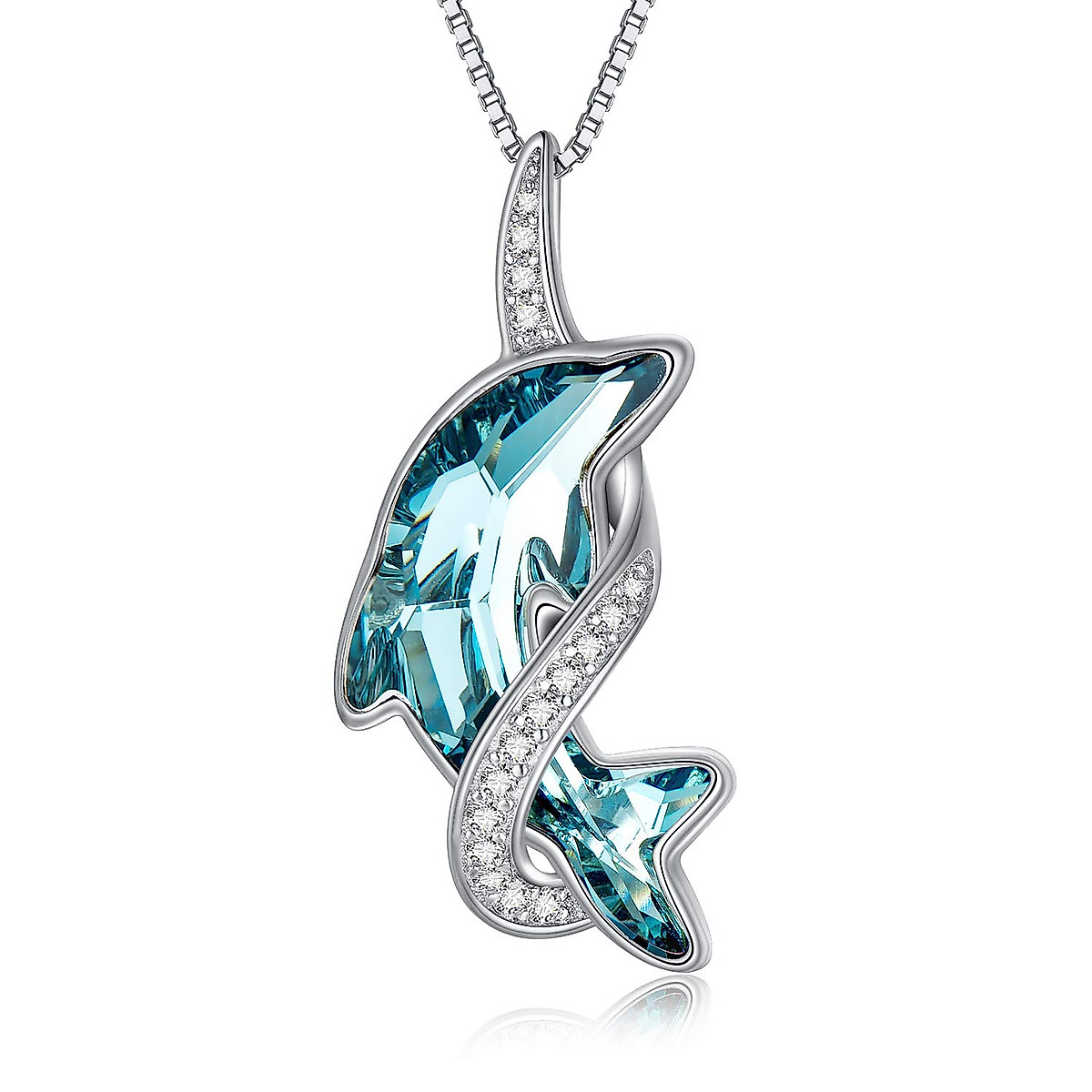 TOUPOP Dolphin Gifts for Women 925 Sterling Silver Dolphin Necklace Pendant with Blue Crystal Dolphin Lovers Jewelry Gifts for Women Mom Girlfriend Wife Birthday Anniversary Christmas