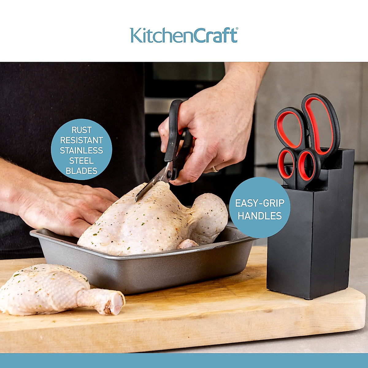 KitchenCraft 3-Piece Kitchen Scissors Set and Storage Block