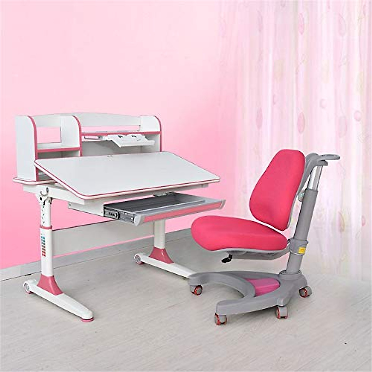 Kids Desk Chair Set Desk Chair Set Multi-Functional Desk and Chair Set Childen Kids Study Table School Student Desk Book Stand Height Adjustable (Color : Pink)