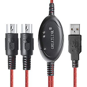 GREATLINK USB in-Out MIDI Interface Professional Piano Keyboard to PC/Laptop/Mac Converter/Adapter MIDI Cable for Home Music Studio Color Red - 6.5Ft