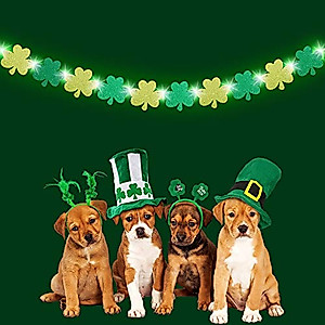 St. Patrick's Day Decorations Glitter Shamrock Garland Banner with 8 Modes Green String Lights Four Leaf Clover Garland for Irish Saint Patrick’s Day Party
